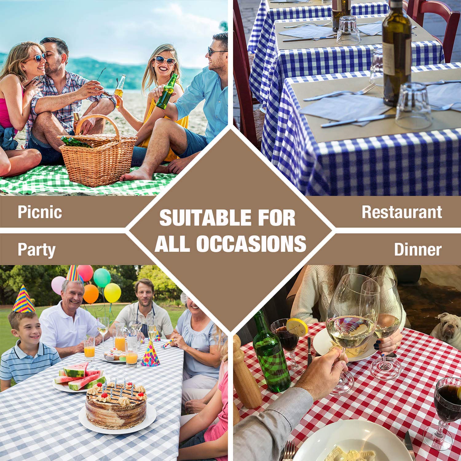 VEEYOO Waterproof Checkered Tablecloth - 70 inch Round Tablecloth, Polyester Stain Resistant and Spillproof Table Cloth for Wedding Picnic,Party, Dinner (White & Red Tablecloth)