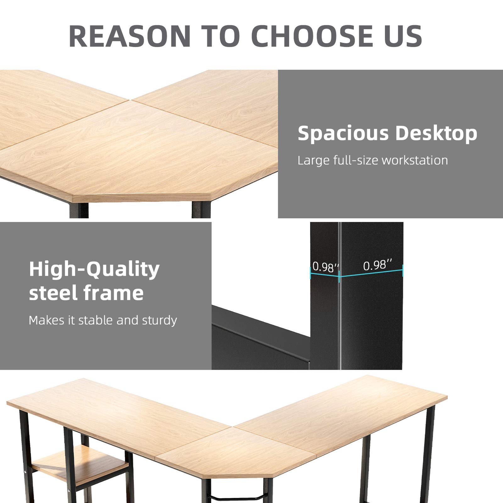 Twomaples L-Shaped Desk with Storage Shelves - Computer Corner Desk for Small Space,Home Gaming Desk Study Writing Table with Bookshelves/CPU Stand Modern Steel Frame Wood Desk Home Office Workstation