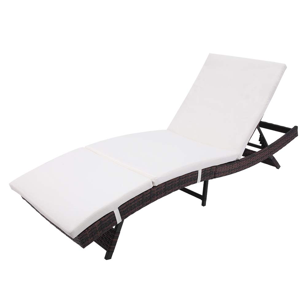SSLine Outdoor Patio Chaise Lounge S-Shape Poolside Reclining Lounge Chair with Cushions and Adjustable Backrest Folding Portable Brown PE Wicker Chaise Lounger Sunbed for Pool Deck
