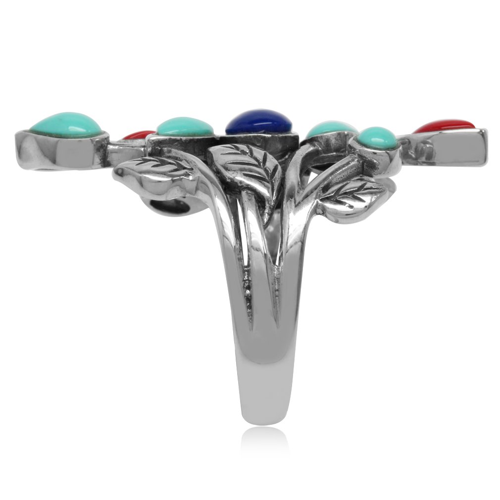 Silvershake Created Green Turquoise 925 Sterling Silver Leaf Vintage Style Ring Size 8