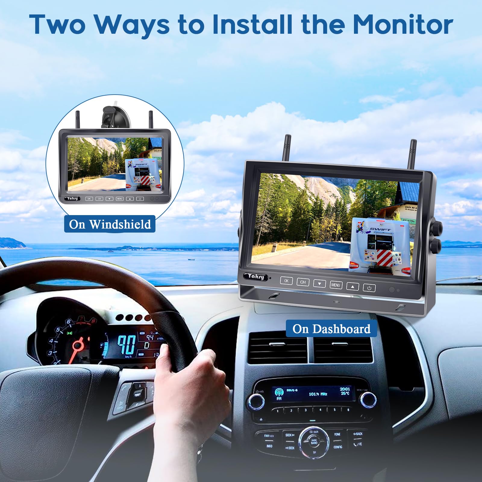 Yakry RV Backup Camera Wireless System - 7'' HD Reverse Camera for Truck with DVR Monitor -Bluetooth Trailer Back up Camera with Night Vision Waterproof -Rear View Camera for Furrion Pre-Wired RVs Y22