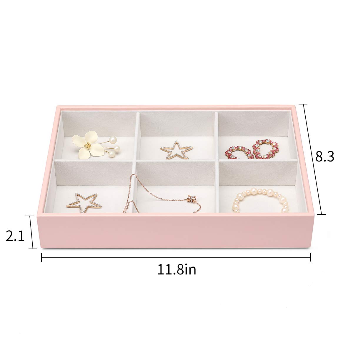Vlando Miller Jewelry Tray-Six compartment,Multiple Color Combinations, Large Capacity Multi-Layer Design and Fashion(Pink)