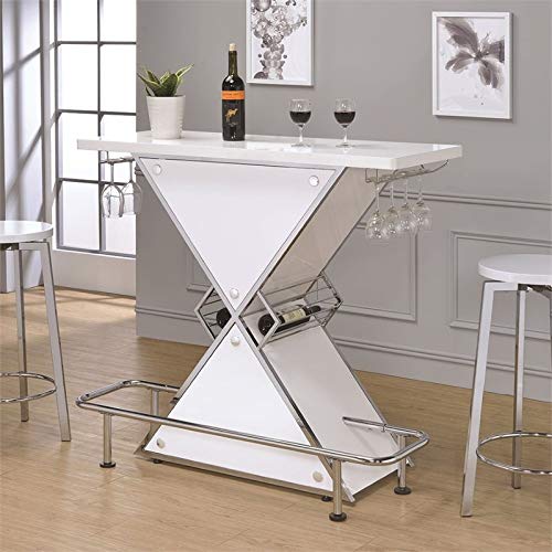 Stonecroft Furniture George Metal Contemporary Stacked Triangle Home Bar in Glossy White