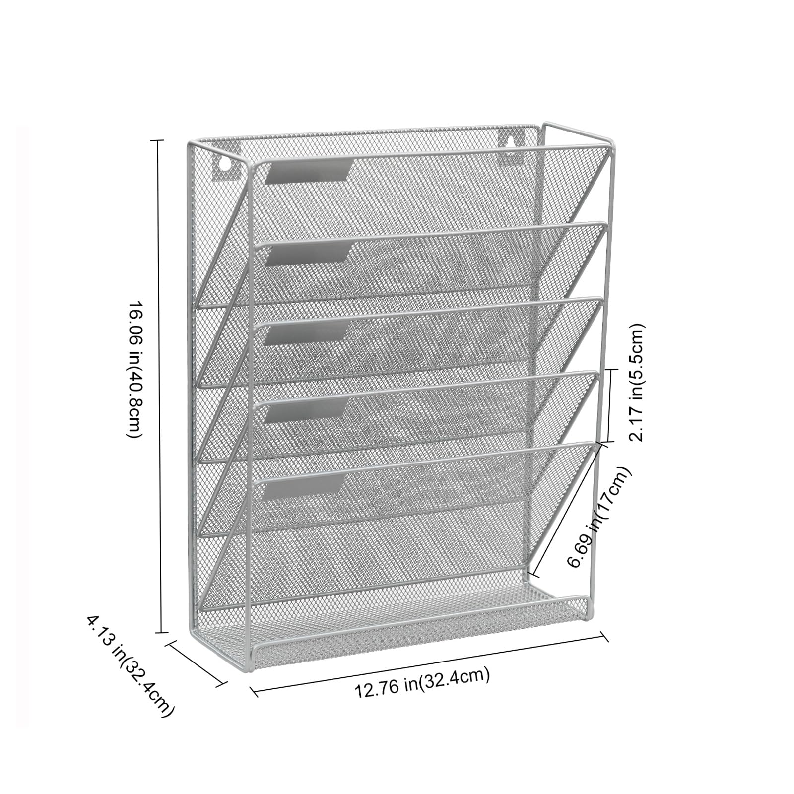 superbpag Hanging File Organizer, 5 Tier Wall Mount Document Letter Tray Organizer, Silver