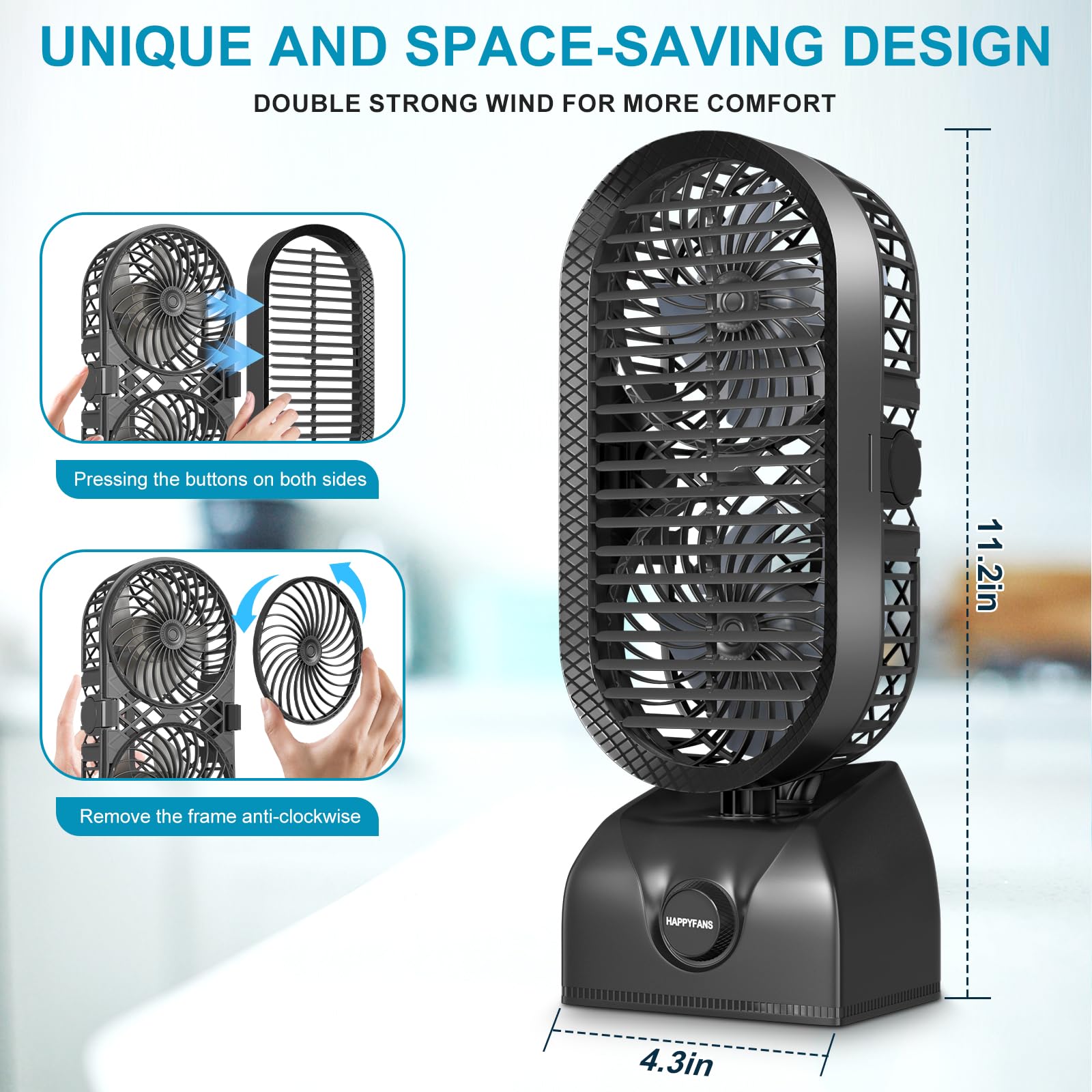 Small Tower Fan For Bedroom Desk, 10000mAh Rechargeable Oscillating Table Fan, Max Last 30Hrs, 11'' Portable Fan, 120° Oscillation for Powerful Circulation, Stepless Speed, Quiet for Home Bedroom