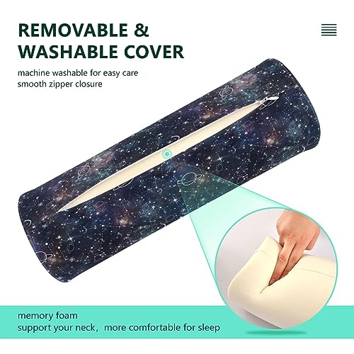 Vnurnrn Night Planets Galaxy Neck Support Pillow Round Neck Roll Bolster Cylinder Pillow Cervical Pillows Travel Pillow for Leg Knee Back Head Support for Study Work Men Women