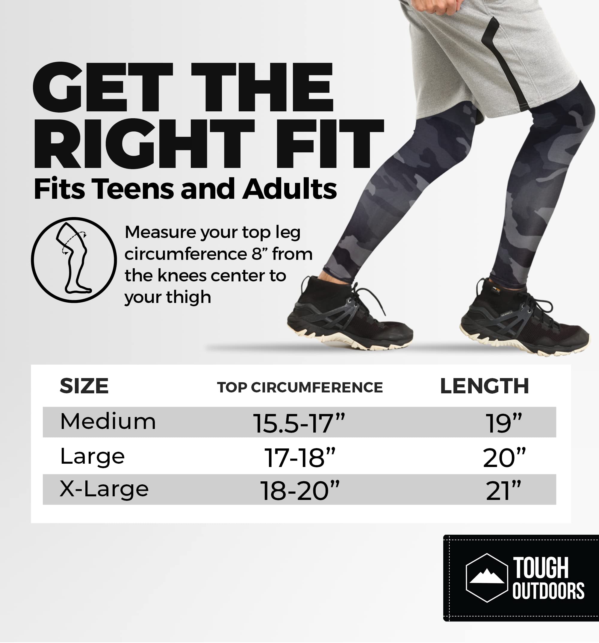 Tough Outdoors Compression Leg Sleeves - Full Leg Compression Sleeve for Men & Women, UV Leg Sleeves, Cycling Leg Warmers