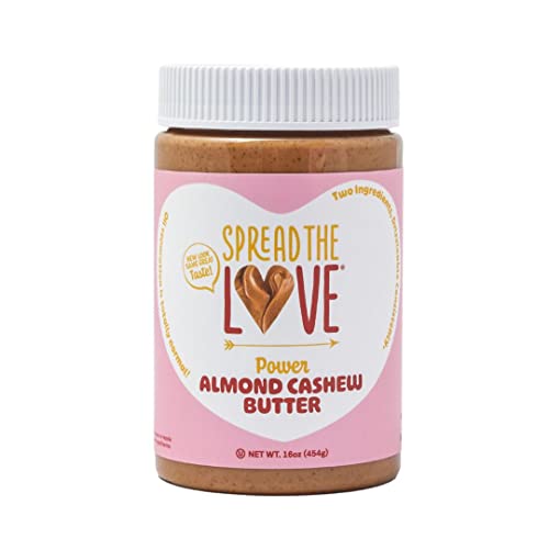 Spread The Love Almond Cashew Power Butter, 16 Ounce (All Natural, Vegan, Gluten-free, No salt, No sugar, No palm-oil, No-GMOs) (1-Pack)