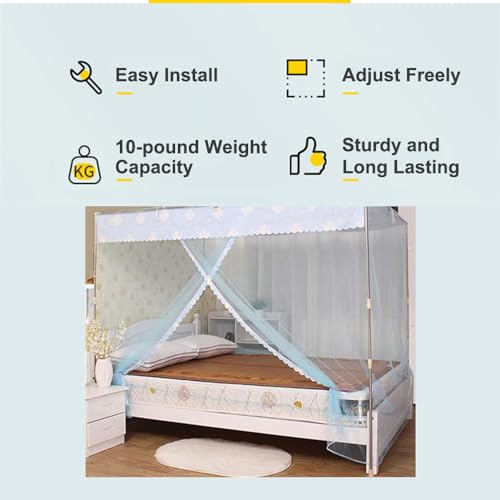 Stainless Steel Canopy Bed Frame Adjustable Bed Canopy Post Poles for Twin Size Beds, Bed Canopy Frame for Metal Platform Bed Wood Bed(Twin), Silver