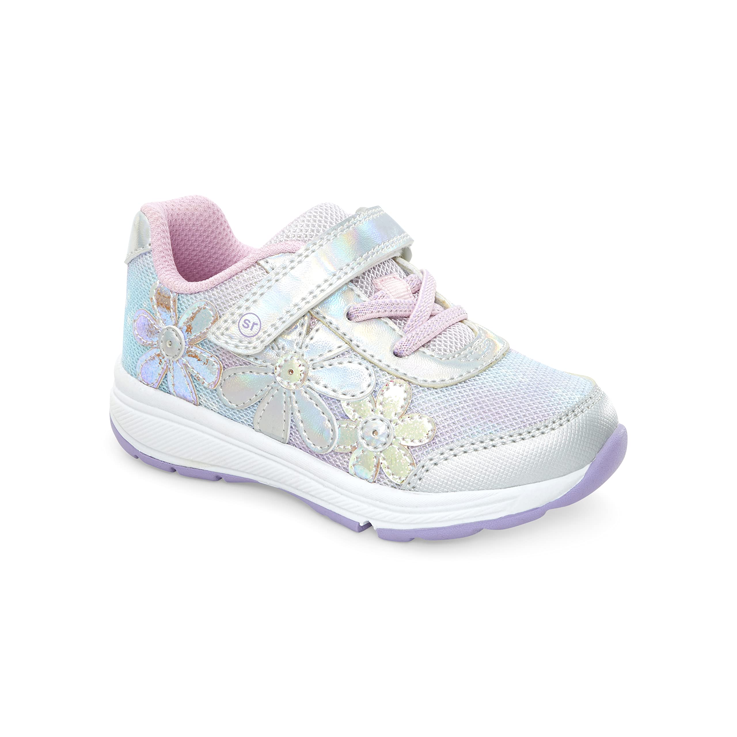 Stride rite Girls SR Lighted Glimmer Sneaker, Iridescent, 1 Wide Little Kid