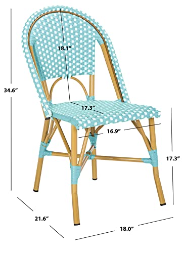 Safavieh Home Collection Hooper Indoor-Outdoor Stacking Side Chairs | Teal & White | Set of 2