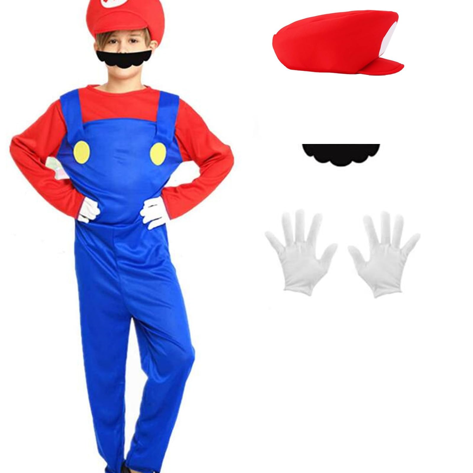Sztylong Deluxe Child Super Heros Costume for Kids Halloween Outfit with Hat Mustache and Gloves