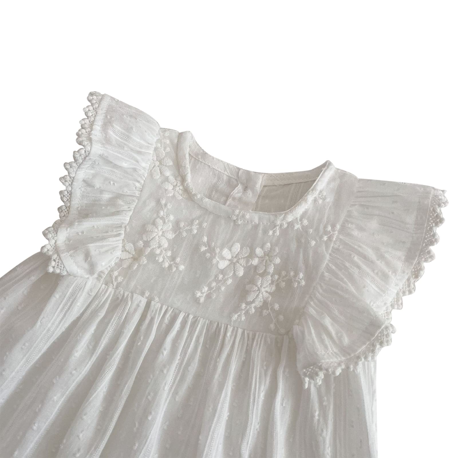 Toddler Girls Summer Dress Cotton Patterned Lace Ruffle Sleeve Pricess Dress White 2-3T