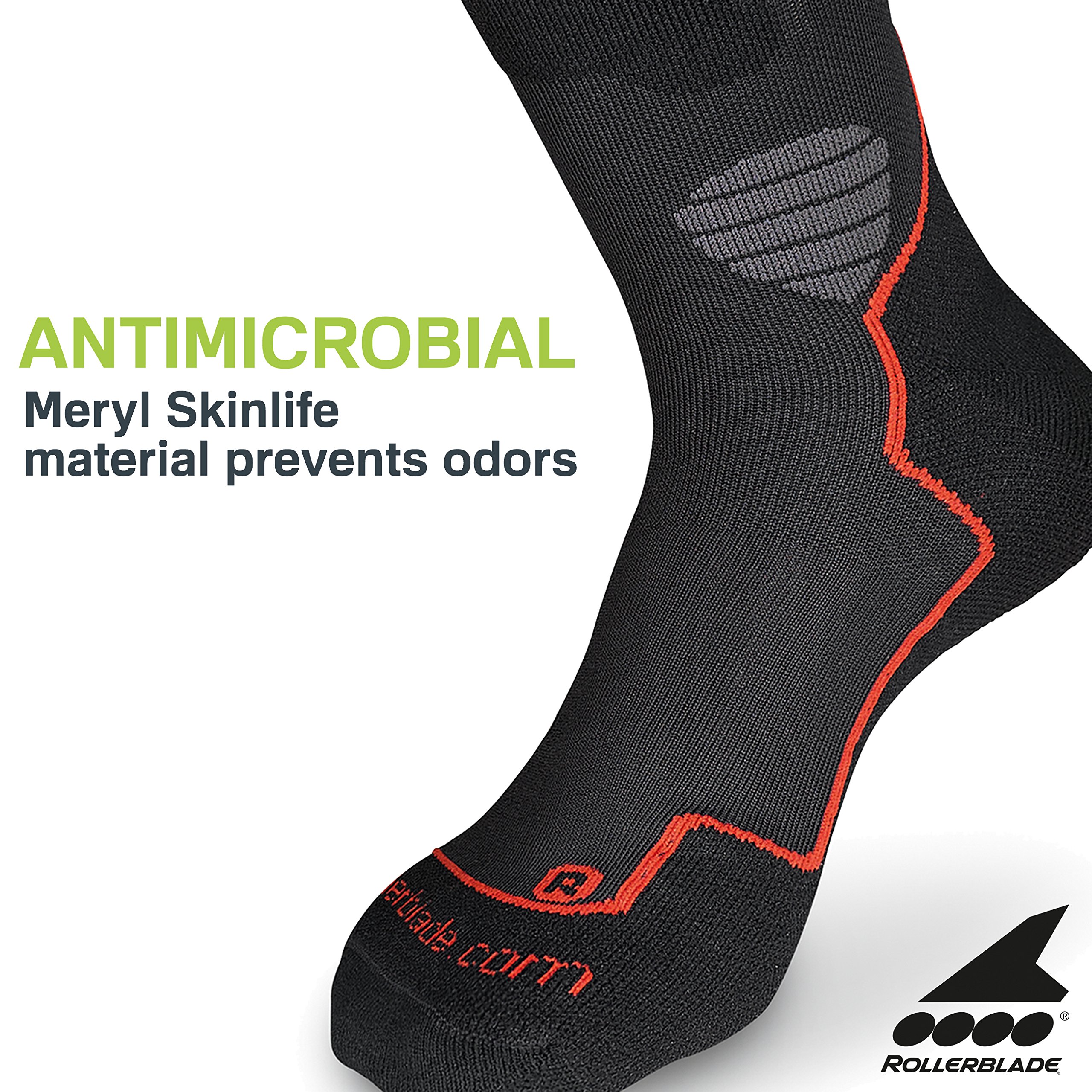 Rollerblade High Performance Men's Socks, Inline Skating, Multi Sport, Black and Red, Large