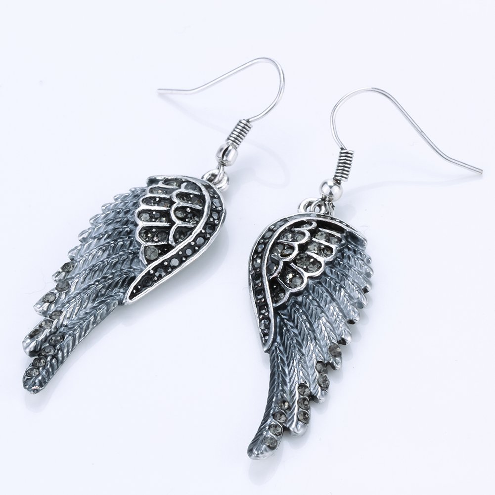 Szxc Women's Crystal Guardian Angel Wings Hypoallergenic Dangle Earrings Biker Jewelry - 2 1/4 inch
