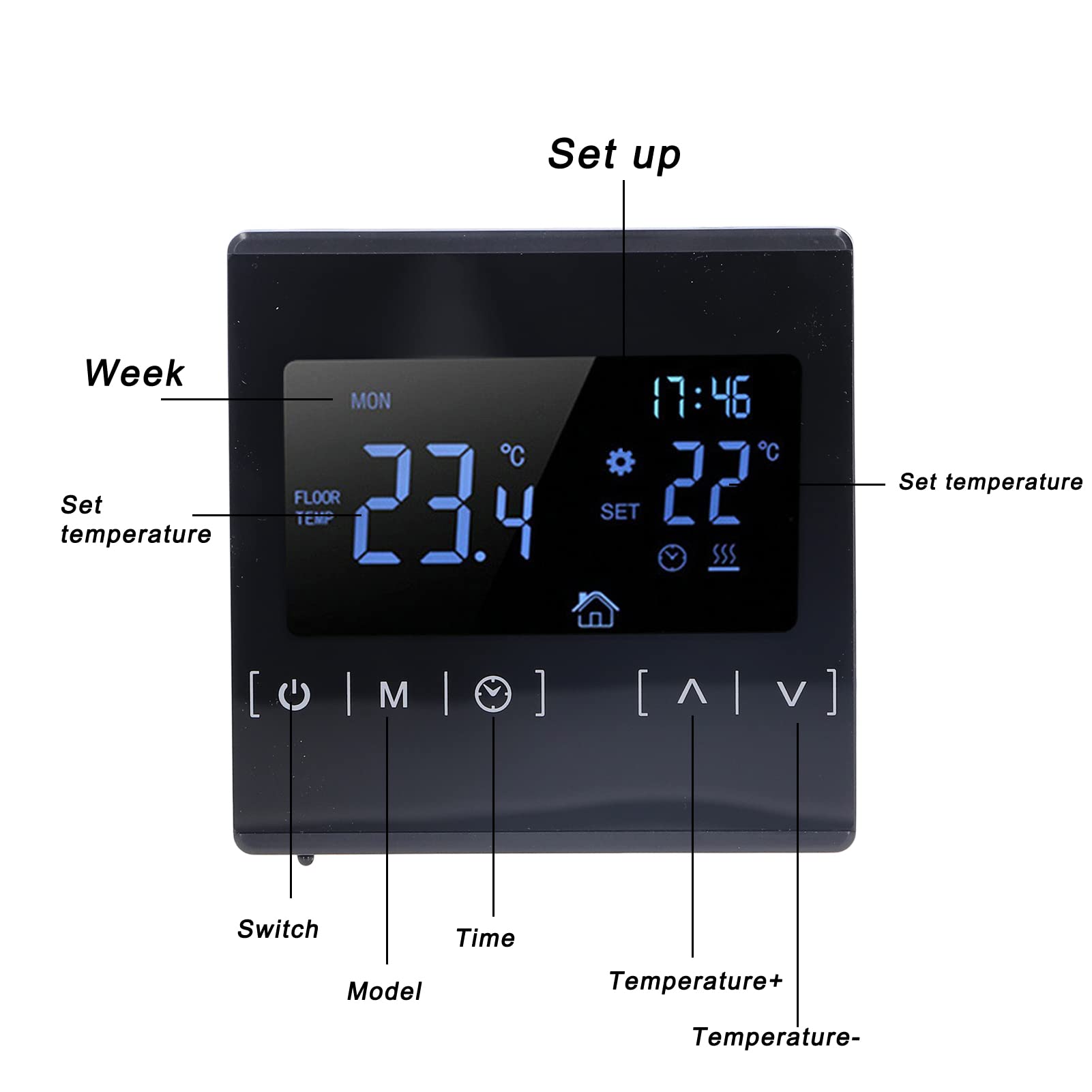 Smart Touch Screen Thermostat-Double Temperature Control 16A Electric Floor Heating Thermostat AC85V 240V Electric Heating System Accessories