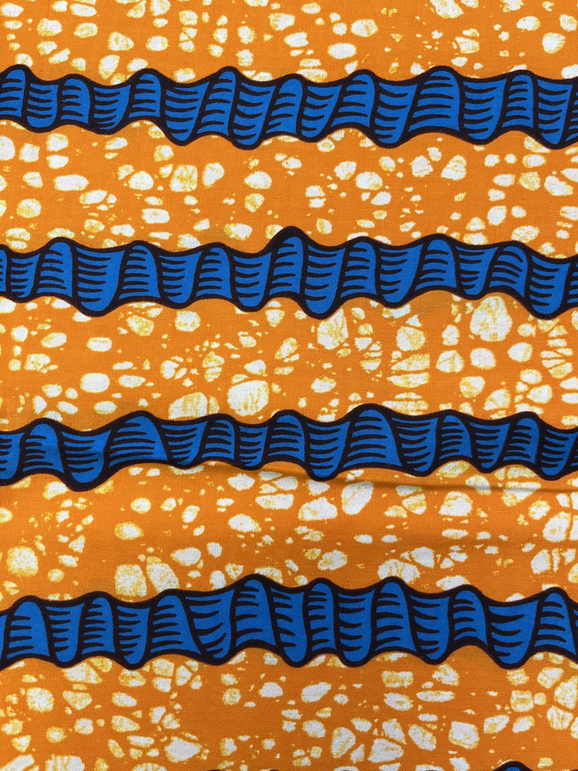 Sugar Cane Design African Guaranteed Wax Block Prints Fabric/African Ankara Wrapper Fabric Wax Fabrics /-Sell by 6 Yards-100% Cotton-for Dresses- Tangerine-Orange, Royal-Blue, White
