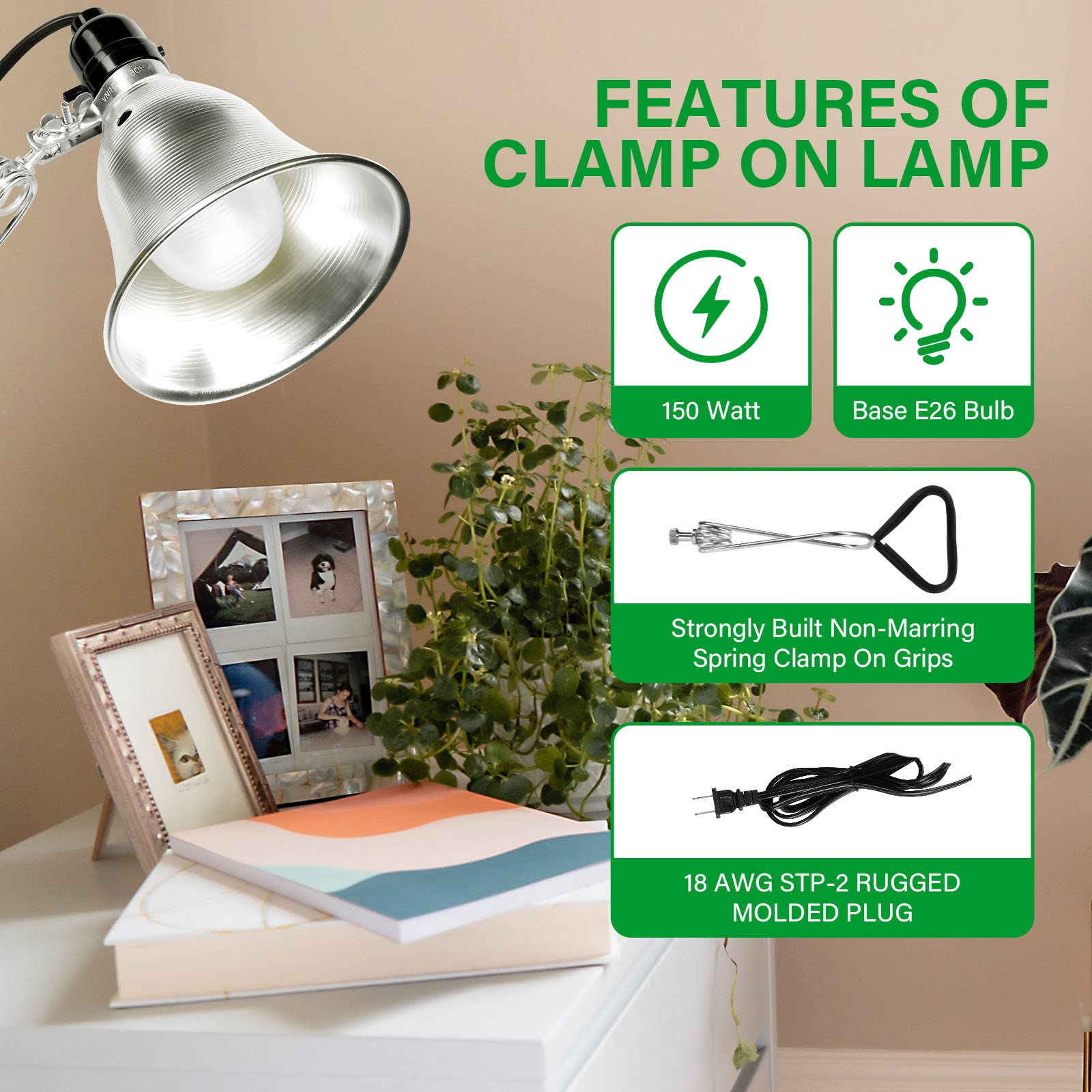 Simple Deluxe Clamp Lamp Light Socket with 5.5 Inch Aluminum Reflector, Suit for Max 60 Watt Lamp (No Bulb Included) with 18/2-Gauge 6 Feet Cord, 4 Pack,Silver
