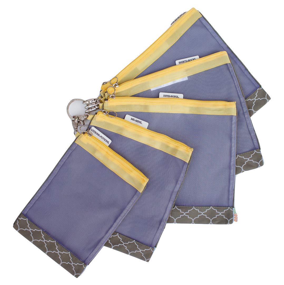 sugarSNAP Diaper Bag Organizer Files | Set of 5 Mesh Inserts | Gray+Yellow
