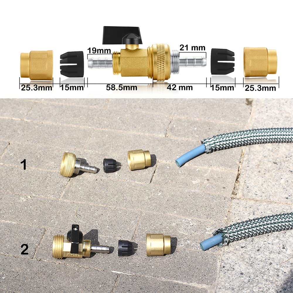 YELUN Garden telescopic hose end adapter with shut off Valve,Garden retractable hose end Fittings Kit,Repair Connector,Garden hose Brass Shut Off Valve 1Set