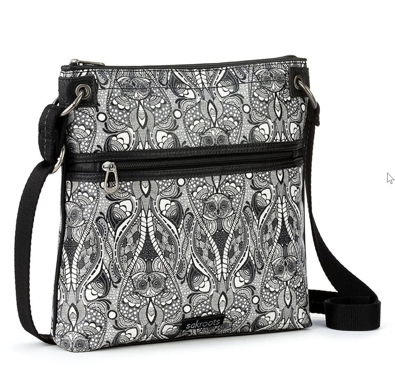 Sakroots Artist Circle Flat Crossbody, Black White Soulful Dove