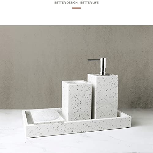 UTOYA Durable Marble Bathroom Accessory Set-5 Pcs,Round Soap Dispenser with Chrome Pump for Bathroom Kitchen Counter,Tumbler, Soap Dish,Tray Replacement