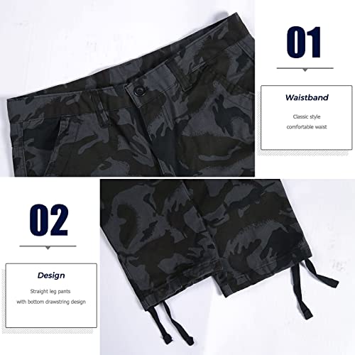 zeetoo Mens Relaxed-Fit Cargo Pants Multi Pocket Military Camo Combat Work Pants #03 Black 38