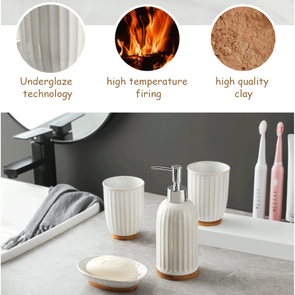 UTOYA Durable Smooth Glaze Bathroom Accessories Set White,Cermaic Bath Vanity Countertop Decor Set-Hand Soap Dispenser,Tumbler,Soap Dish,Tray Replacement