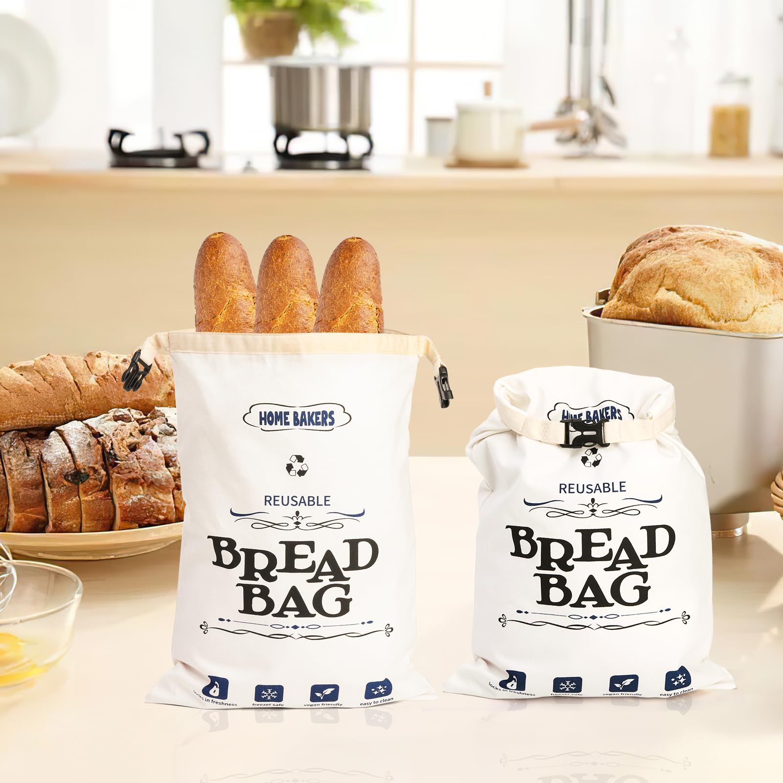 ZEAYEA 2 Pack Bread Bags, Reusable Bread Bags for Homemade Bread, Fresh keeping Waterproof Bread Container with Double Lining for Large Loaf, Baguette, Food, Gift Giving, 16.5" x 12"