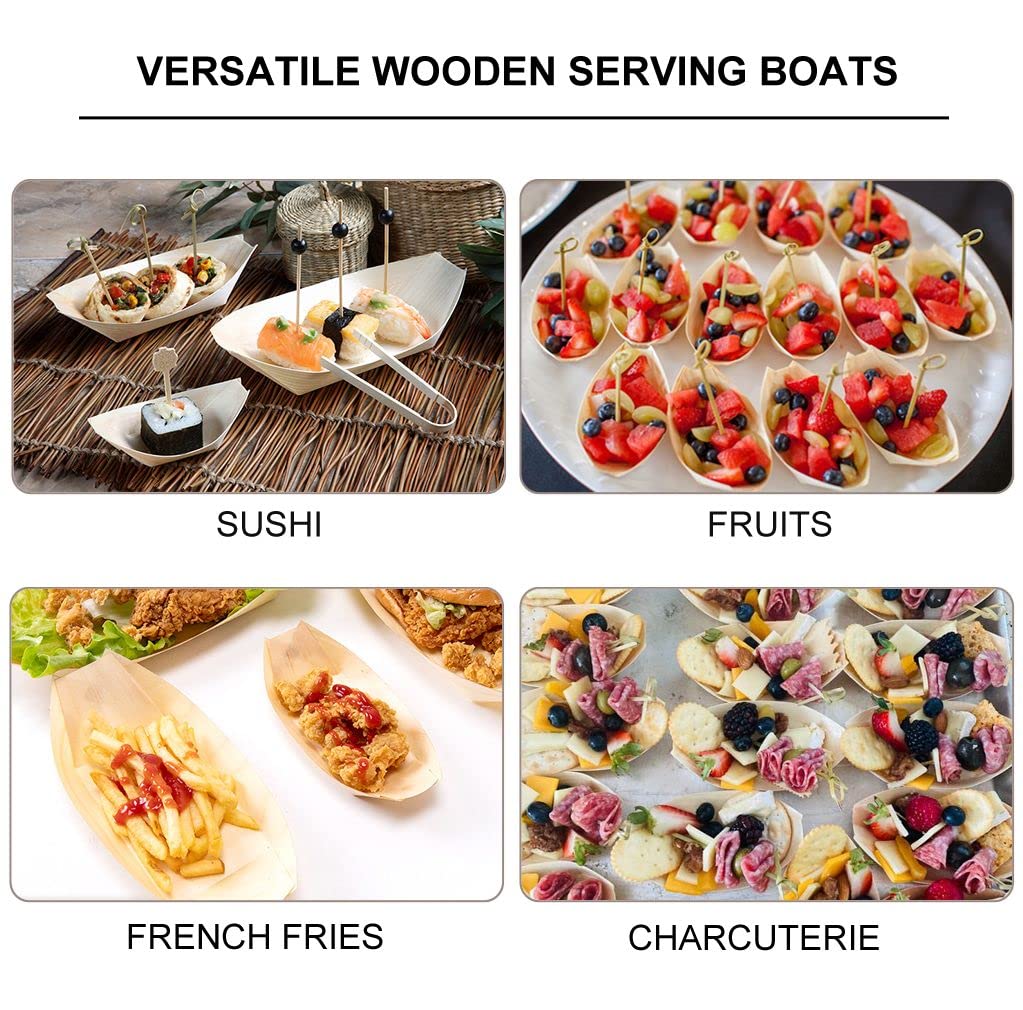 YESTOO Disposable Wood Serving Boats Plates Trays,100 Pack 6" Sturdier Than Bamboo, Biodegradable and Compostable Bowls (100, 6 INCH)