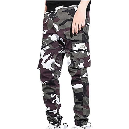 Sulgyt Plus Size Sweatpant for Men, Camo Cargo Pants for Jogging Hiking, Outdoor Military Combat Pants with Multi Pockets