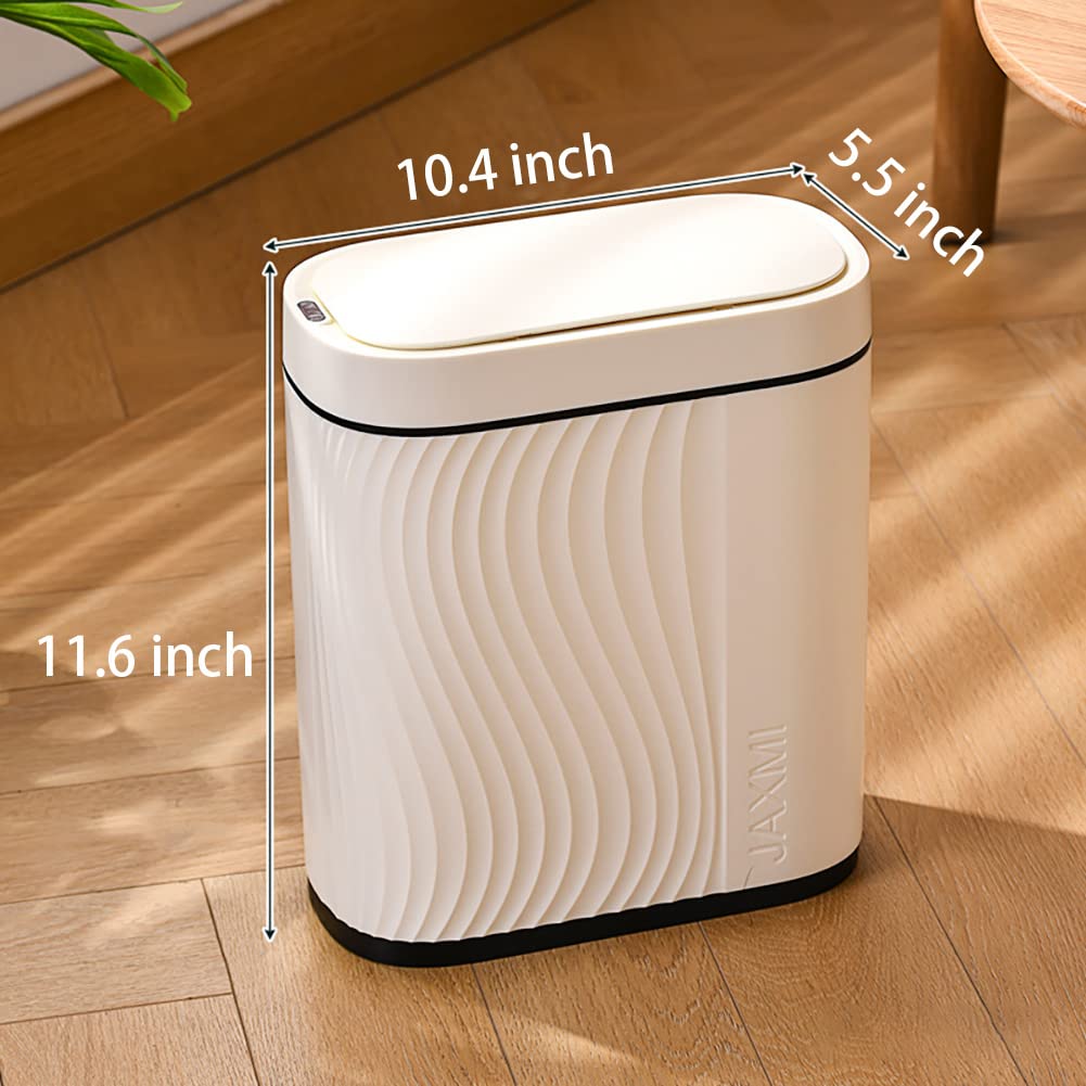 Smart Trash Can with Lid, 1.8 Gallon Slim Touchless Garbage Can, Plastic Automatic Trash Bin Waterproof Motion Sensor Wastebasket for Living Room, Bedroom, Office (No Battery)