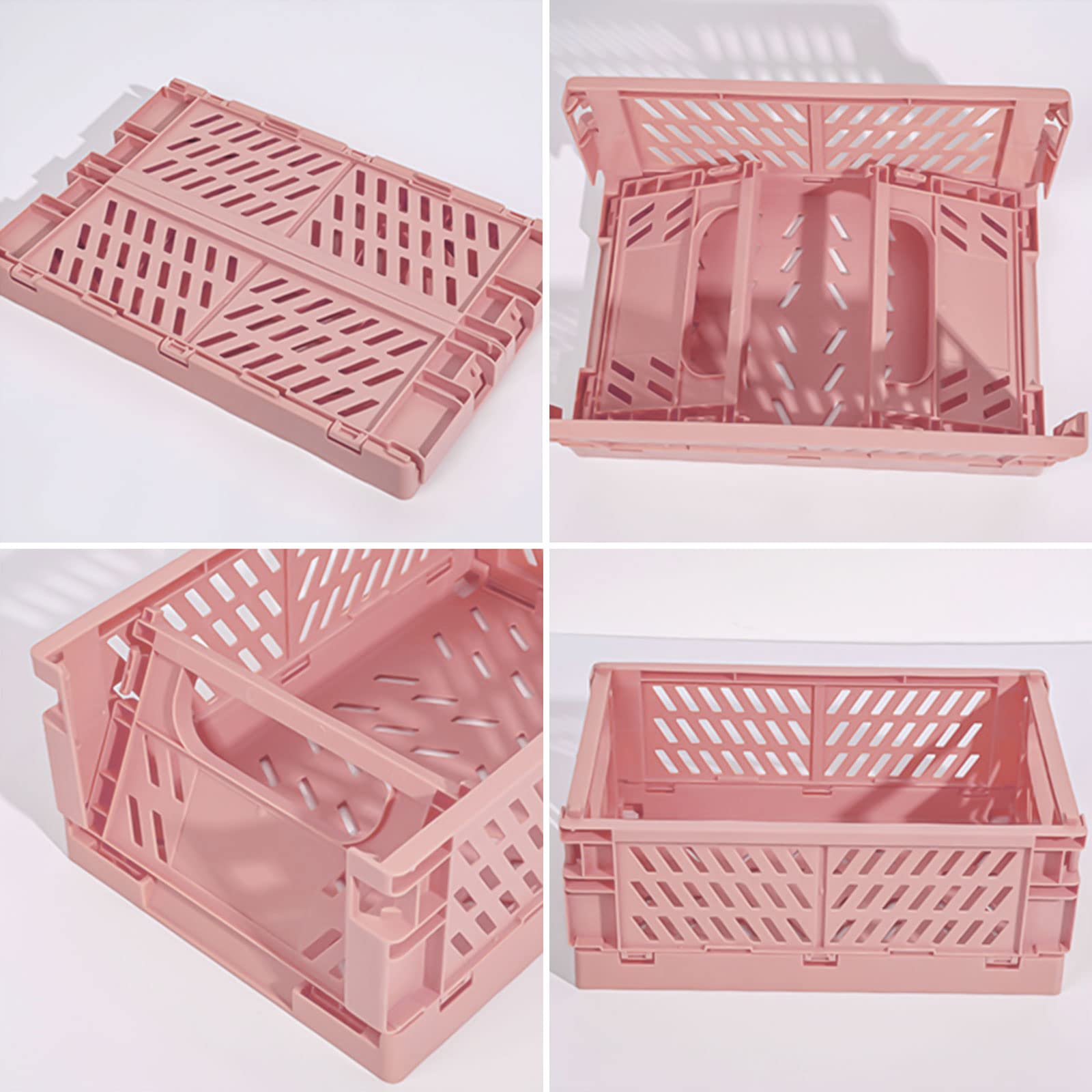 Sequpr 4-Pack Mini Crates for Storage Organizing Plastic Handle Shelf Baskets, Folding Cube Storage Bins for Office Home Kitchen Bathroom Drawer Organizers, 5.9'' x 3.85'' x 2.24''