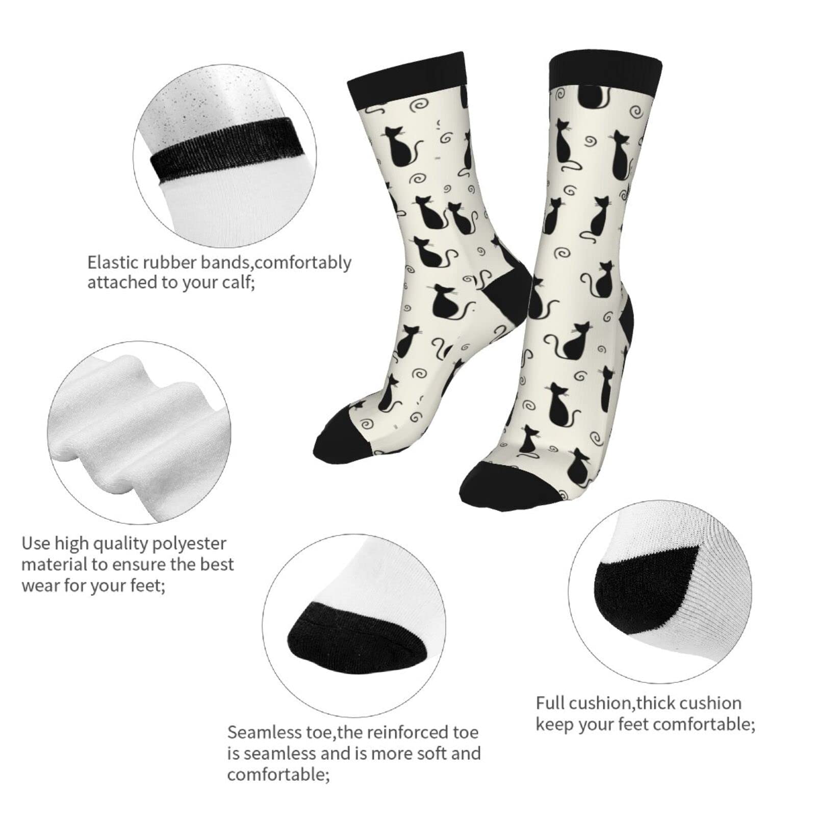 YISHOW Black Cats Socks Cute Cat Funny Crew Socks