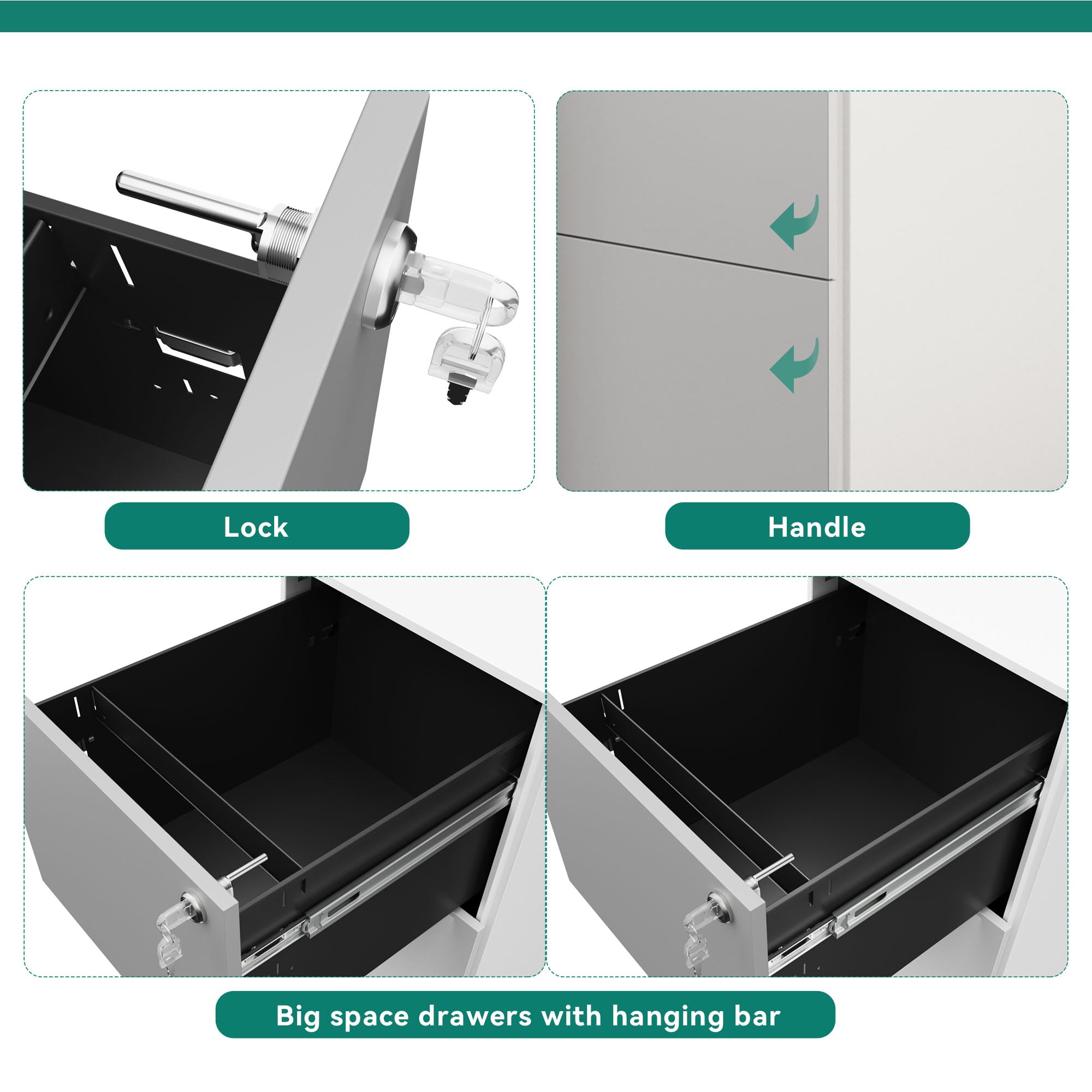 YITAHOME 2-Drawer File Cabinet with Lock, Metal Mobile File Cabinet with Lock, Filing Cabinet Under Desk Fits Legal/Letter for Home/Office, Fully Assembled, Grey and White