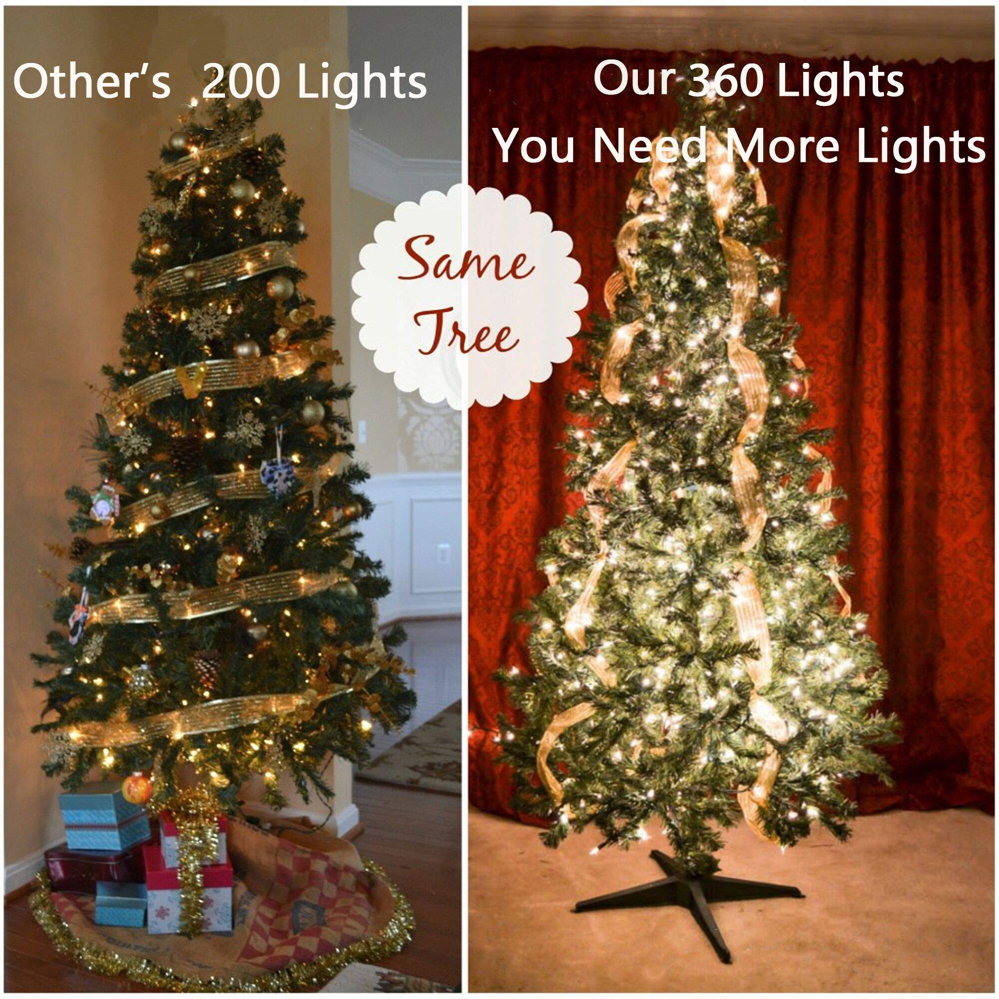YJFWAL Christmas String Lights,134Ft 29V LED 360LED UL Certified End-to-End Plug, 8 Modes Waterproof Outdoor Indoor Fairy Tree Lights for Christmas Patio Wedding Party(Warm White)