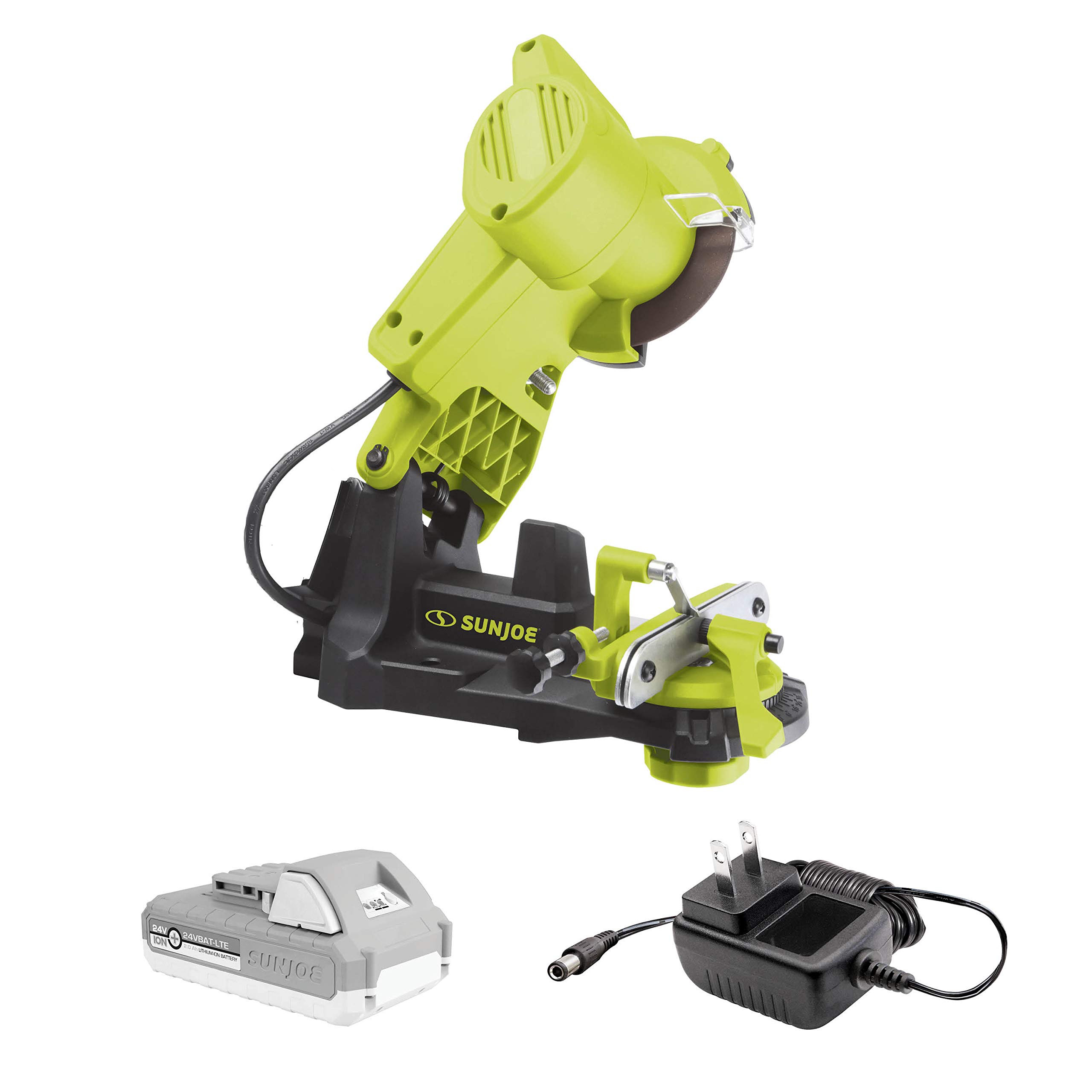 Sun Joe 24V-CSSHRP-LTE 24-Volt Cordless Chainsaw Sharpener, Kit (w/2.0-Ah Battery + Quick Charger)
