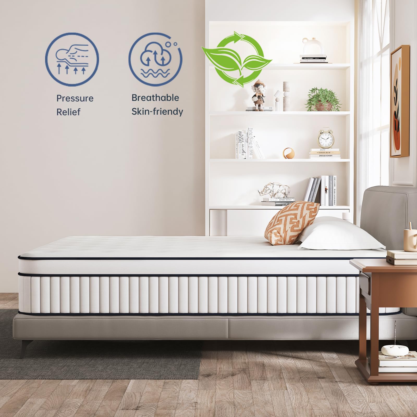 SUAYEA Queen Mattress, 12 Inch Queen Size Mattress in a Box, Medium Firm Matterss with Pocket Spring and Soft Foam, Ultimate Motion Isolation, Strong Edge Support, Hybrid Mattress