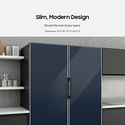 SAMSUNG 11.4 Cu Ft BESPOKE Flex Column Compact Refrigerator w/ Freezer, Flexible Slim Design for Small Spaces, Even Cooling, Reversible Door, Energy Star Certified, RZ11T747441/AA, Navy Glass