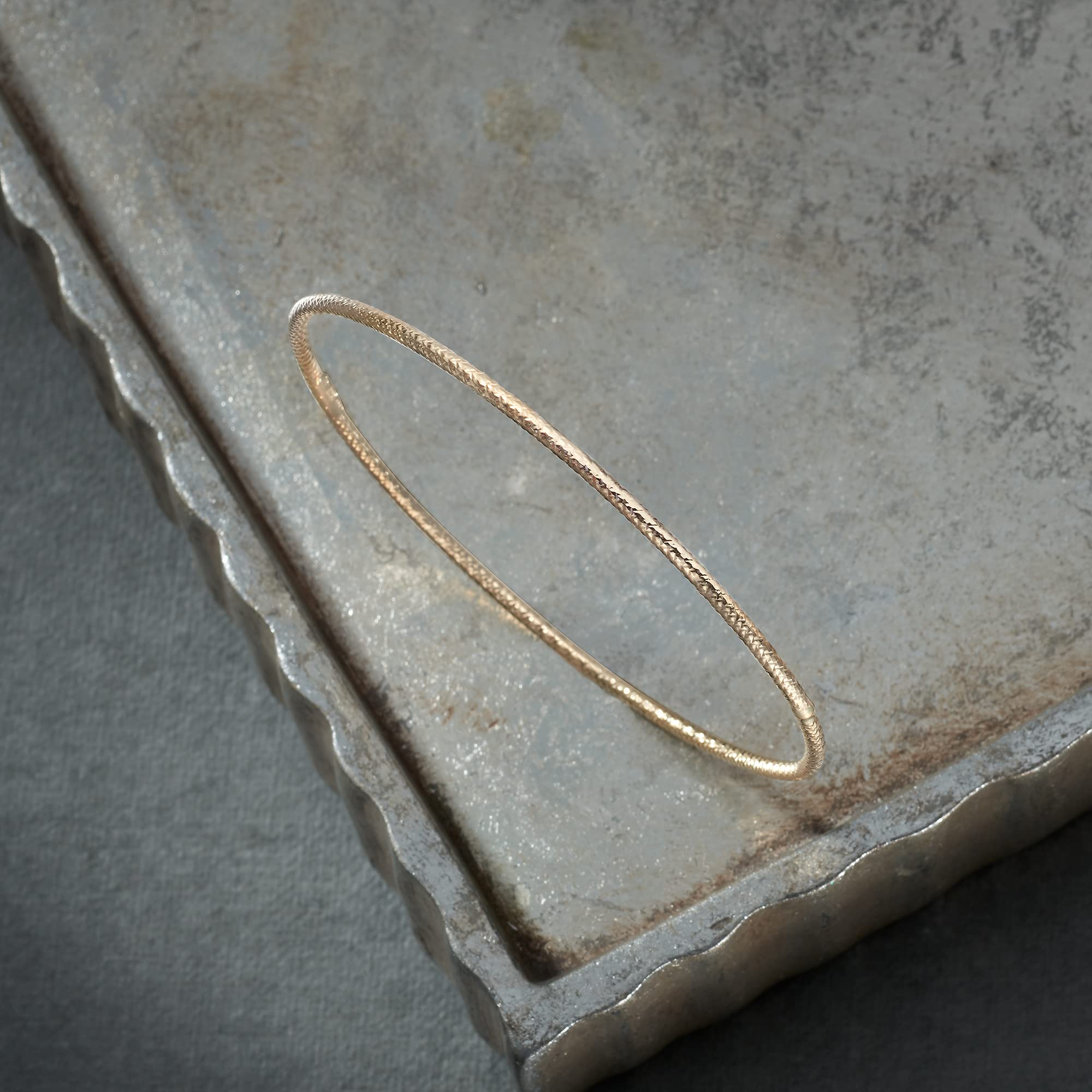 Ross-Simons Italian 14kt Yellow Gold Textured Bangle Bracelet. 8 inches