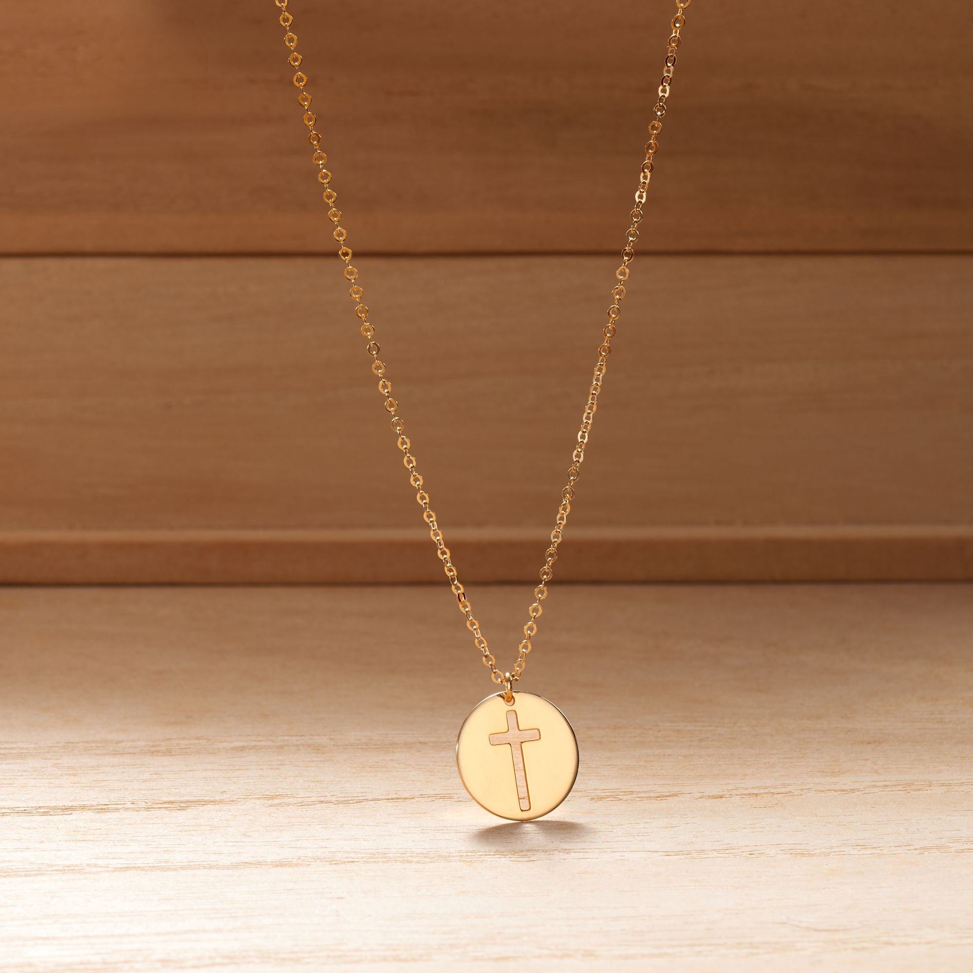 Ross-Simons Italian 14kt Yellow Gold Cross Cutout Disc Pendant Necklace. 18 inches