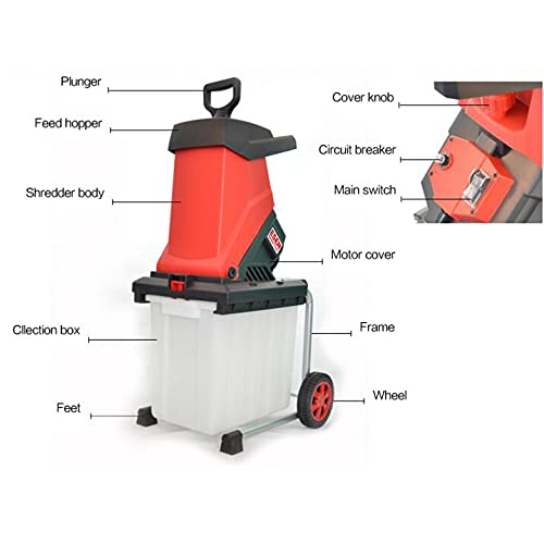 UEIDIHI Garden Shredder, 2500W Electric Wood Leaf Branch Chipper Shredder Mulcher with 45mm Cutting Width,50 Litre Collection Box,Portable Wheels