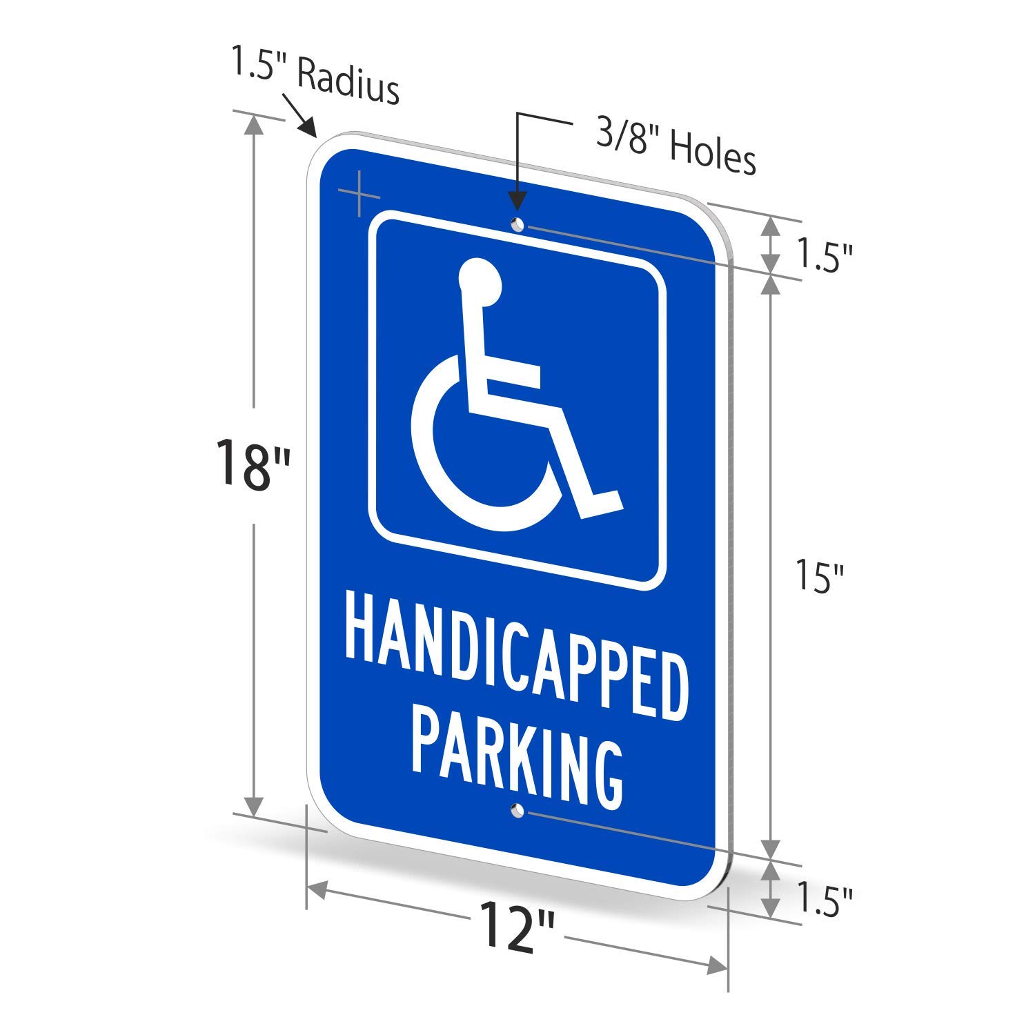 SmartSign Handicapped Parking Sign, 12 x 18 Inches 3M Engineer Grade Reflective Aluminum, Pre-Drilled Holes, USA Made