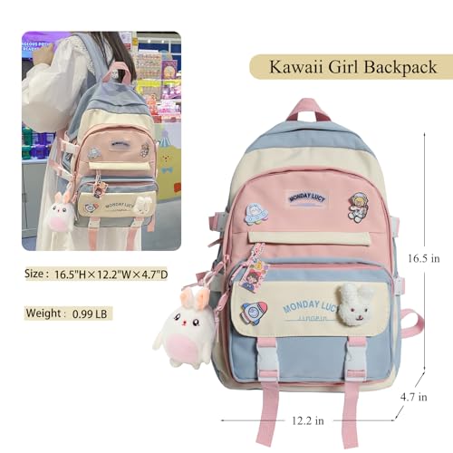 YJMKOI Kawaii Girl backpack with Cute Plush Doll Pendant Cute Elementary Schoolbag,Aesthetic Backpack for Teen Girls (Purple)