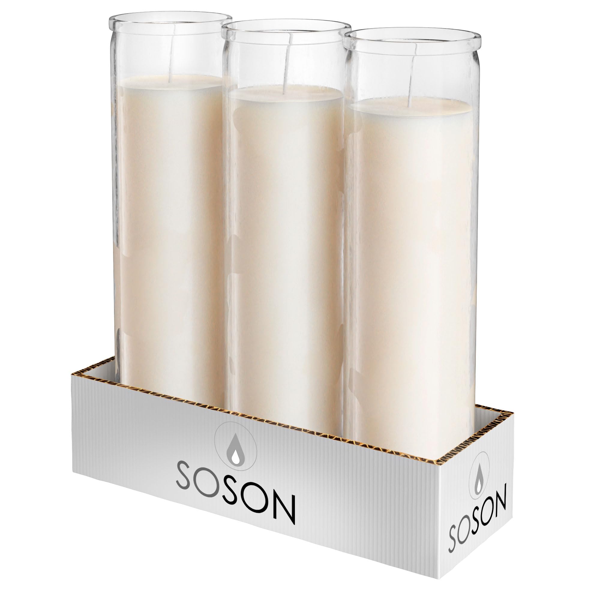 Simply Soson 2x8 inch Ivory Devotional Candles in Glass Jar - 3 Pack - 90 Hours – Prayer Candle - Tall Pillar Candles for Religious, Memorials, Party Decor