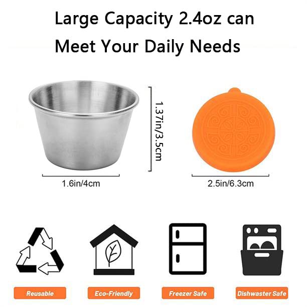 ZQXUNMQ 6pack Salad Dressing Containers To Go,2.4oz Small Condiment Containers With Lids, Stainless Steel Condiment Cup Dipping Sauce Cups Container For Lunch Bento Box Leakproof Silicone Lids