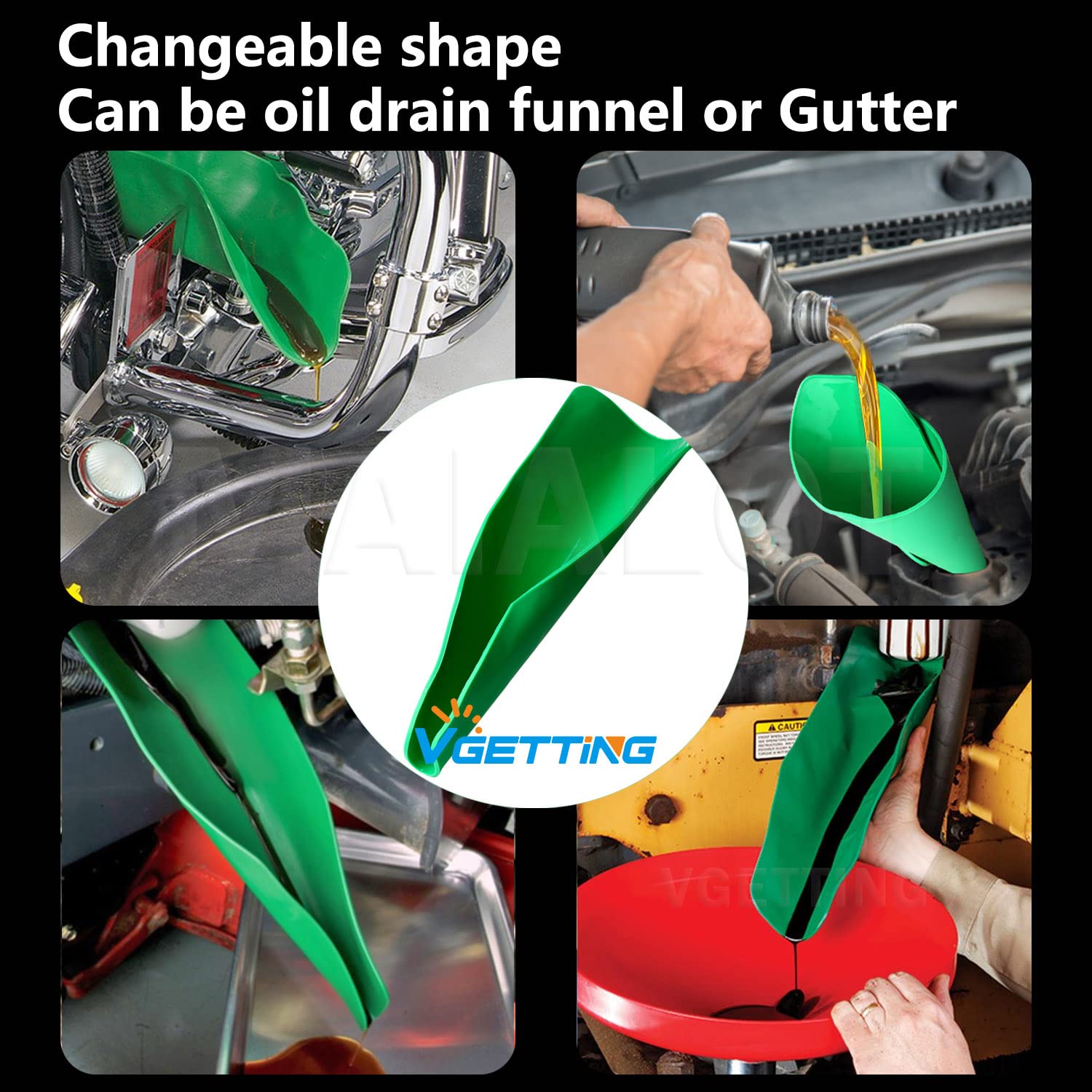VGETTING Flexible Draining Tool Car Oil Change Funnel, General Purpose Automotive Funnel Reusable Foldable Draining Funnel Drip-Free Oil Filter Guide Tool (14.57x6.7Inch)
