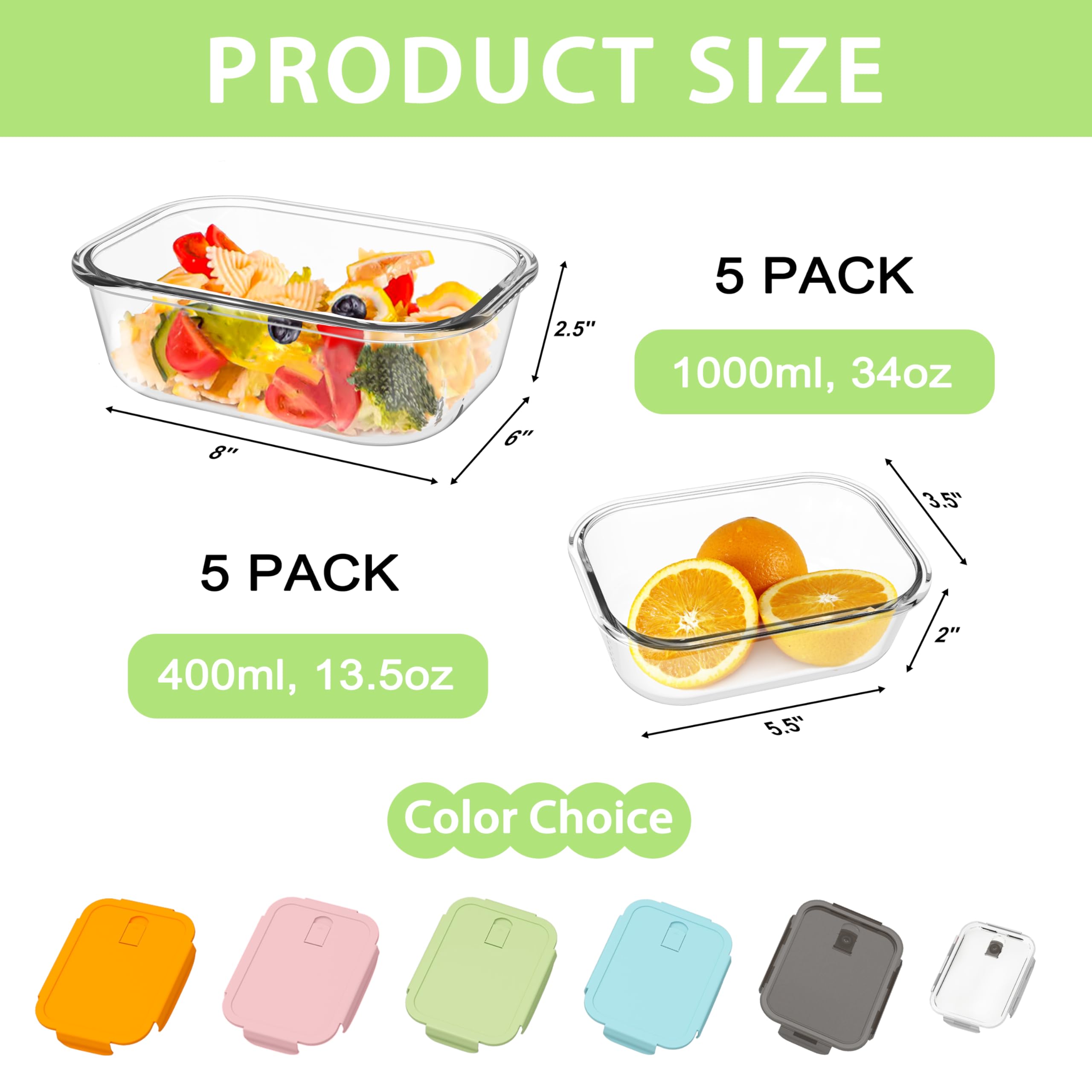 ZRRHOO 10 Pack Glass Meal Prep Containers with Lids, Food Storage Containers with Built in Vent, Airtight Bento Boxes for Lunch, BPA Free & Leak Proof (Black&White)