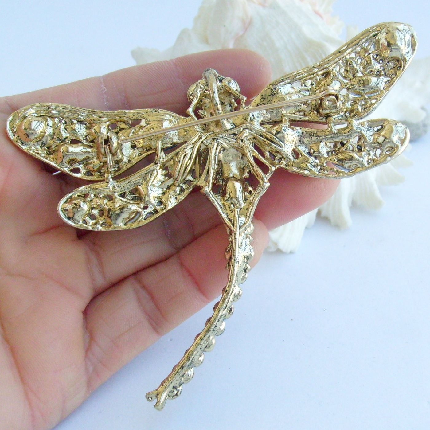 Sindary 3.74" Pretty Insect Dragonfly Brooch Pin Pendant Rhinestone Crystal (Gold-Tone Purple)
