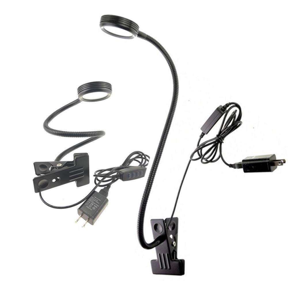 ZSGoes 2 Pack Clamp Gooseneck LED Desk Lamp, Clip on Bendable Steel Light, C-clamp Sewing Machine Table Mount, 360degree Flexible Neck 3 Colors 10 Level Brightness (Clamp)